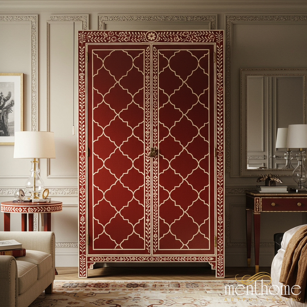 Red Ornate Hand-Painted Wooden Wardrobe | Luxury Handmade Wardrobe ...