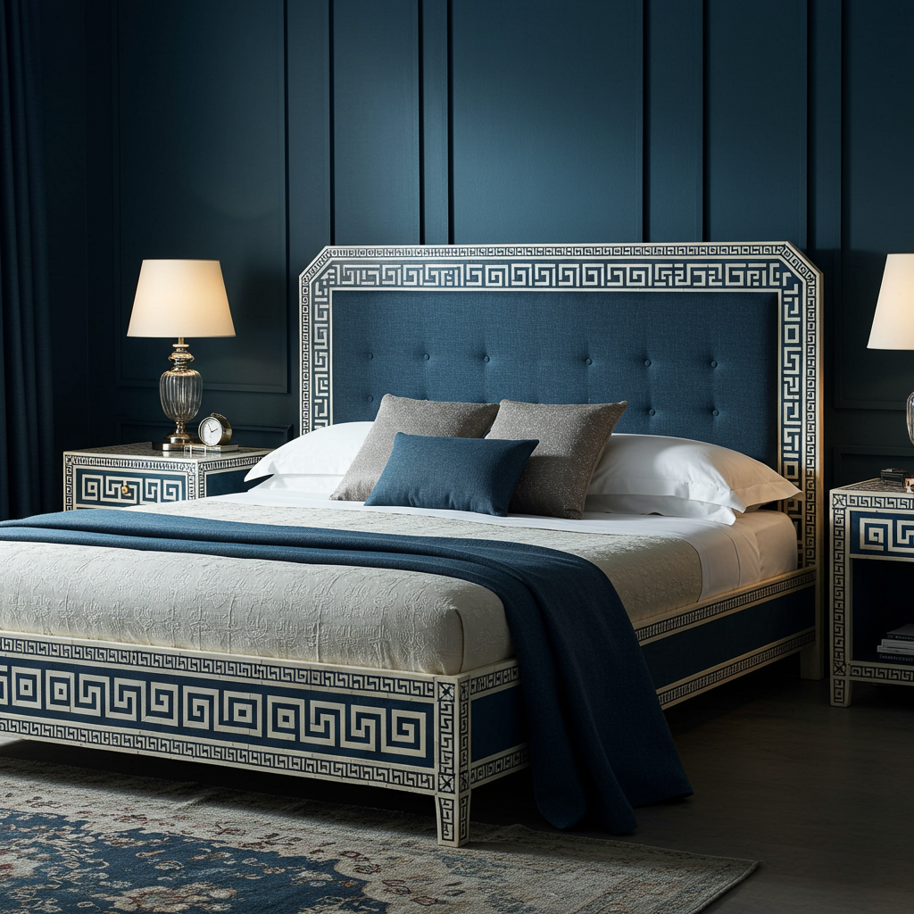 Luxury Greek Key Pattern Upholstered Bed Frame – Menthome India