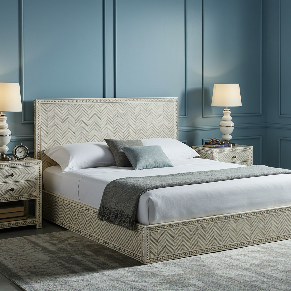 Luxury Chevron Pattern Upholstered Platform Bed Set – Menthome India