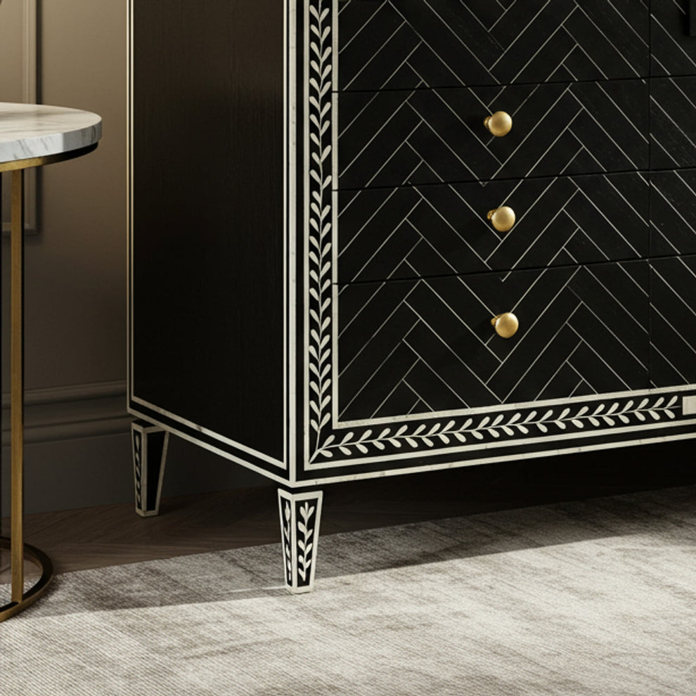 Black Decorative Chest of Drawers with Inlay Design | Luxury Handmade ...