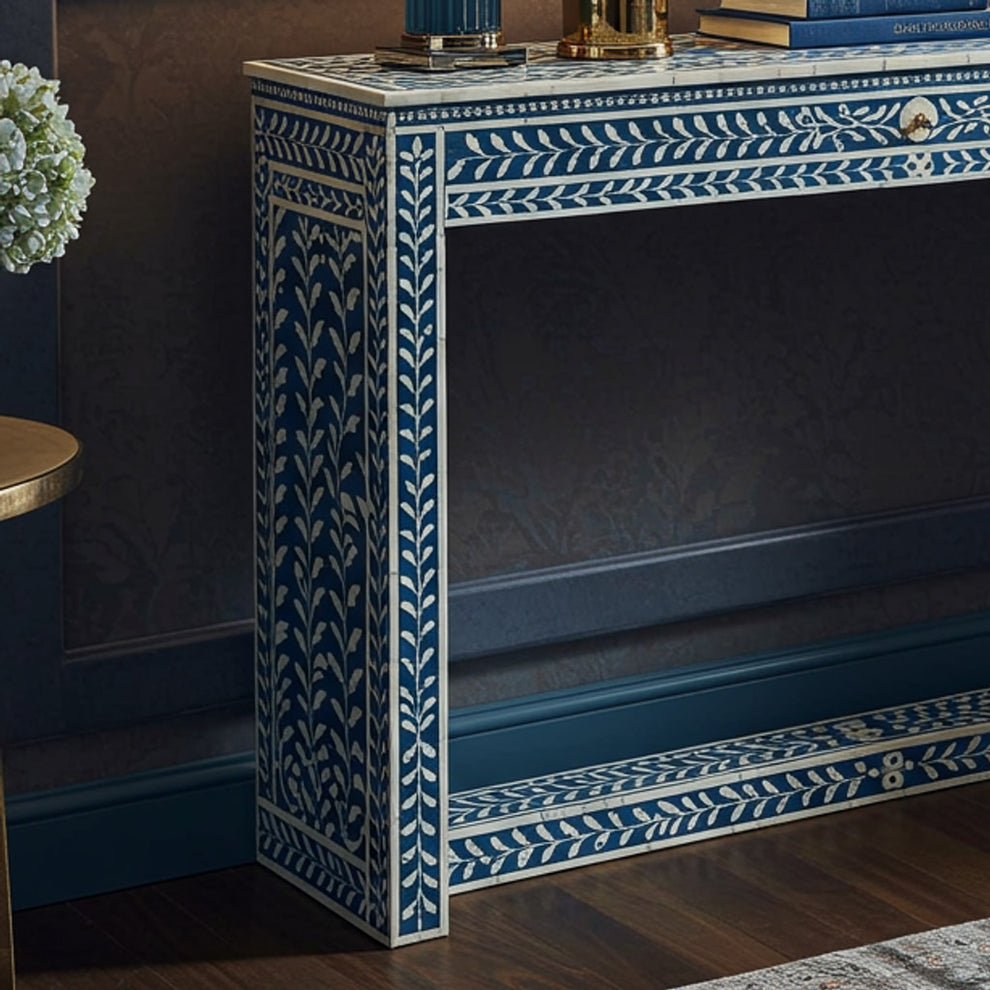 Blue and White Bone Inlay Console Table | Luxury Handmade Console ...