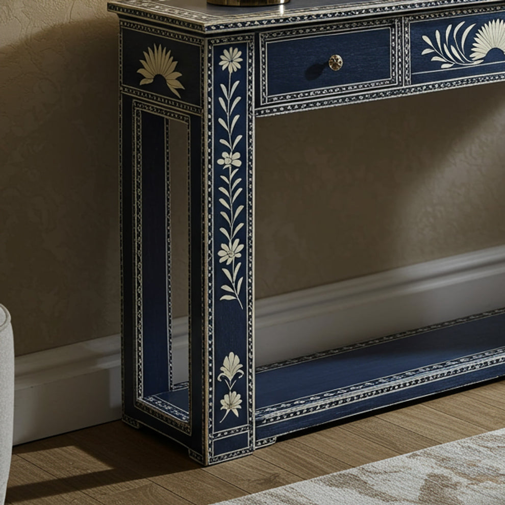 Blue and White Hand-Painted Console Table with Drawers | Luxury Handma ...