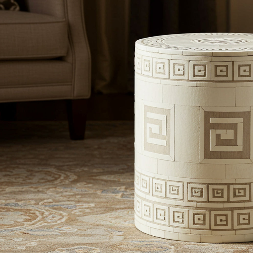 Decorative Greek Key Patterned Accent Stool | Luxury Handmade Stool ...