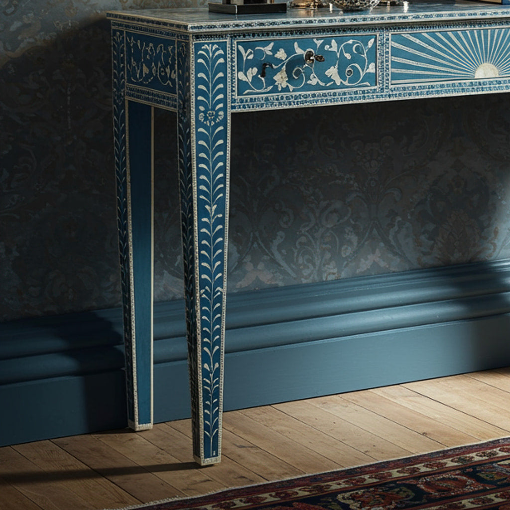 Elegant Blue Hand-Painted Console Table | Luxury Handmade Console ...