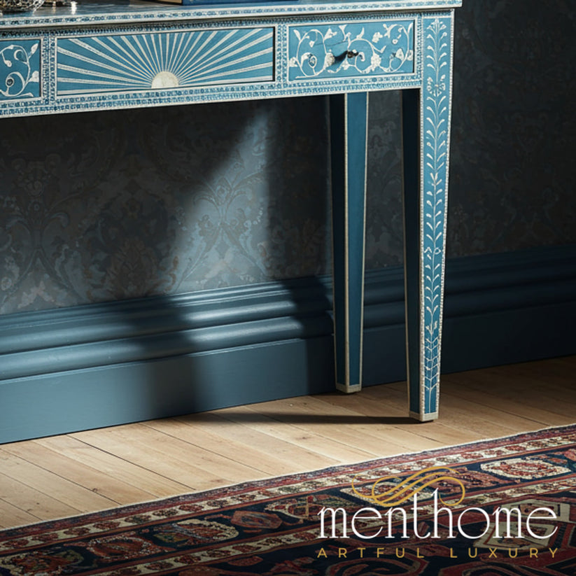 Elegant Blue Hand-Painted Console Table | Luxury Handmade Console ...