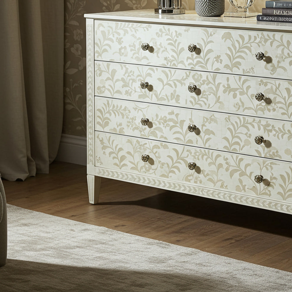 Elegant Floral Pattern Wood Dresser with 4 Drawers | Luxury Handmade D ...