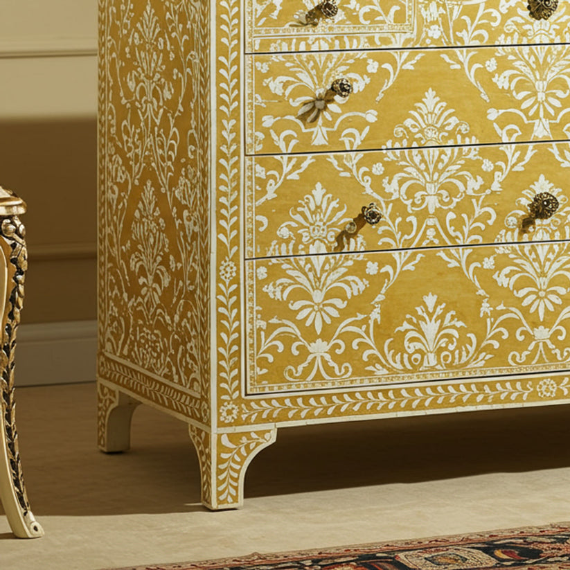 Elegant Hand-Painted Floral Pattern Wooden Chest of Drawers | Luxury H ...
