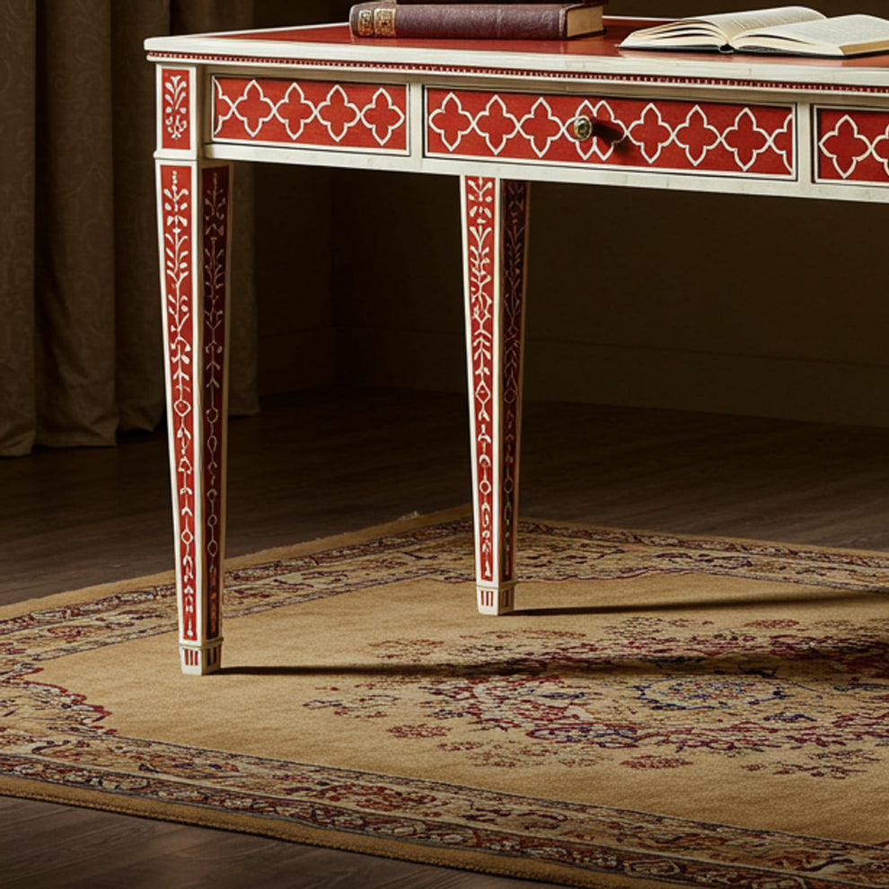 Elegant Red and White Inlaid Writing Desk | Luxury Handmade Desk ...