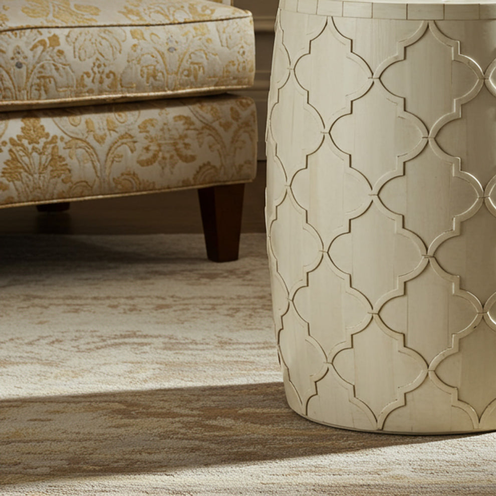 Elegant White Wooden Garden Stool with Lattice Design | Luxury Handmad ...