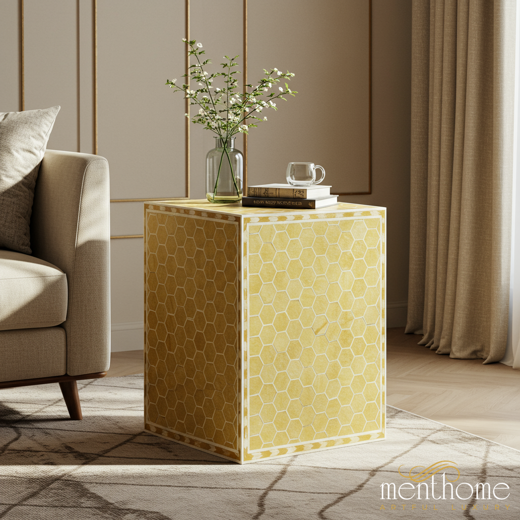 Modern Yellow Honeycomb Pattern Side Table | Luxury Handmade Side Tabl ...