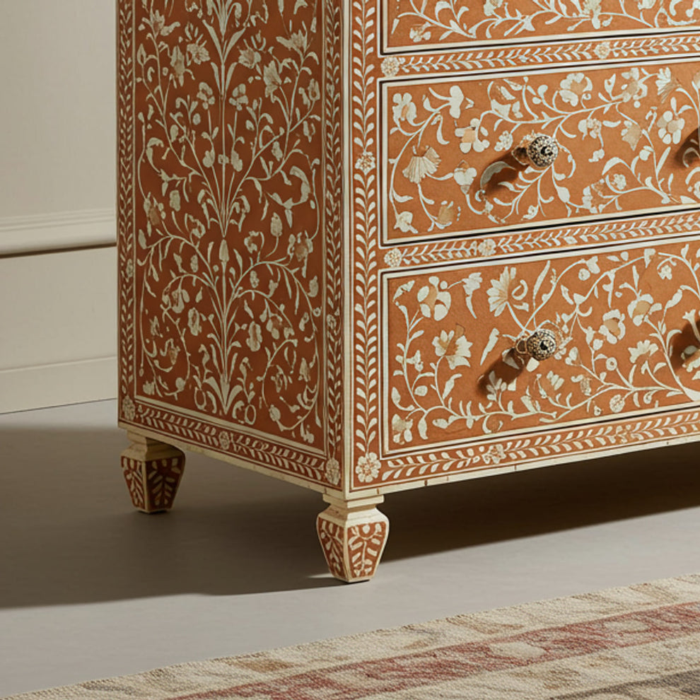 Handcrafted Floral Pattern Wooden Chest of Drawers | Luxury Handmade D ...