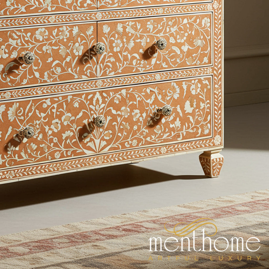 Handcrafted Floral Pattern Wooden Chest of Drawers | Luxury Handmade D ...