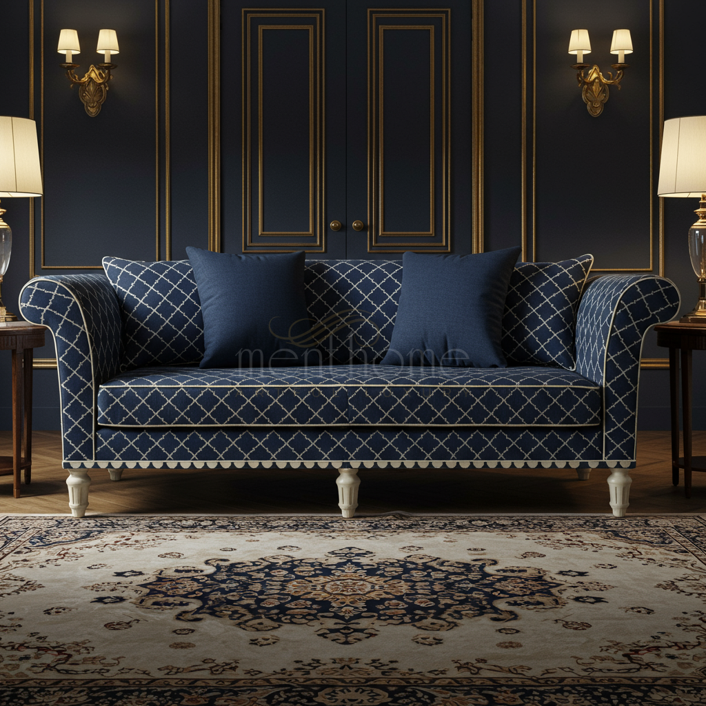 Luxury Inlay Blue Patterned Sofa | Luxury Handmade Sofa – Menthome India
