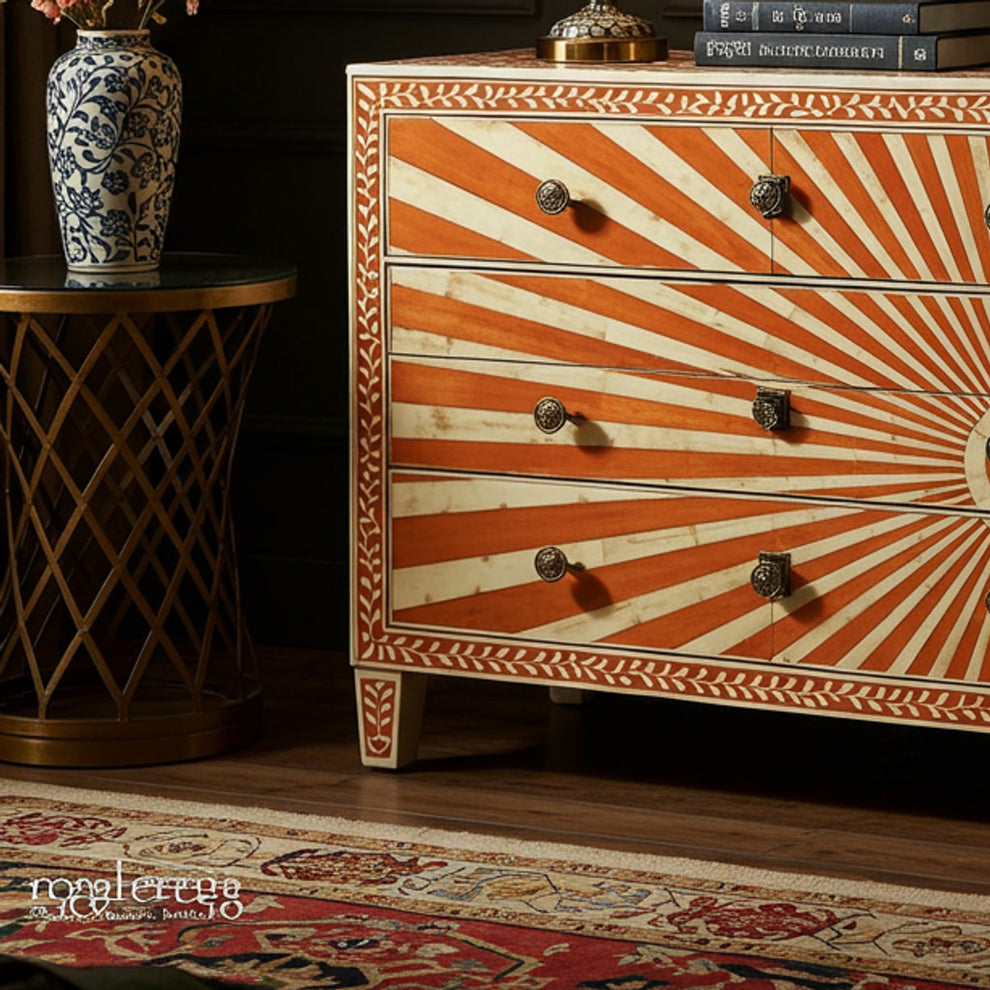 Sunburst Pattern Hand-Painted Chest of Drawers | Luxury Handmade Dress ...