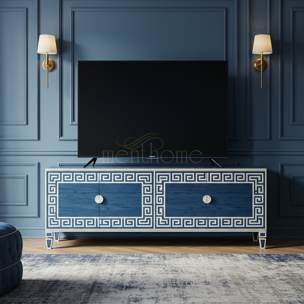 Inlay Greek Key Pattern TV Cabinet | Luxury Handmade TV Cabinet ...