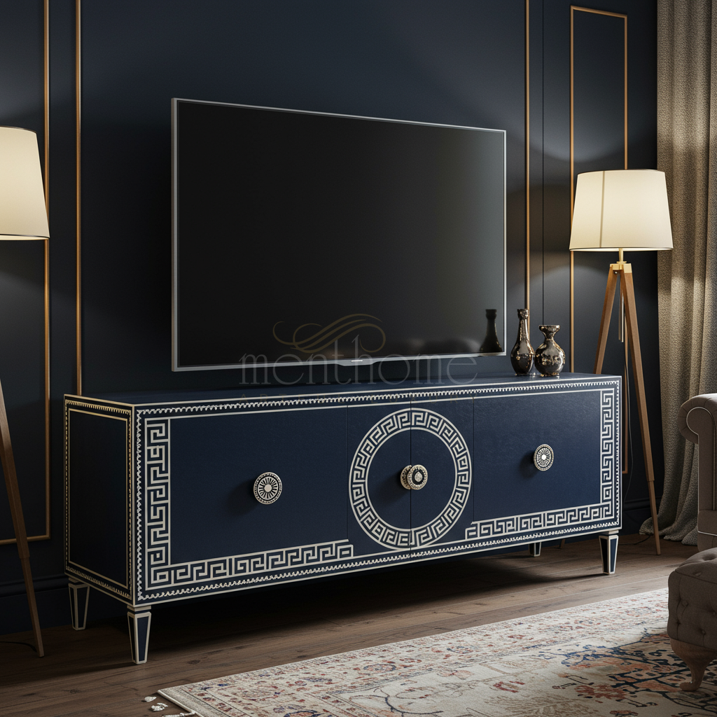 Luxury Inlay TV Cabinet with Greek Key Design | Luxury Handmade TV Cab ...