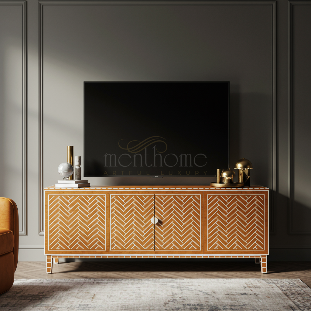 Inlay Herringbone Pattern TV Cabinet | Luxury Handmade TV Cabinet ...