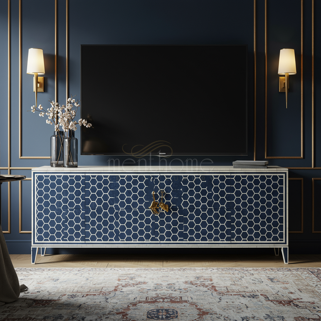 Luxury Blue Hexagon Inlay TV Cabinet | Luxury Handmade TV Cabinet ...