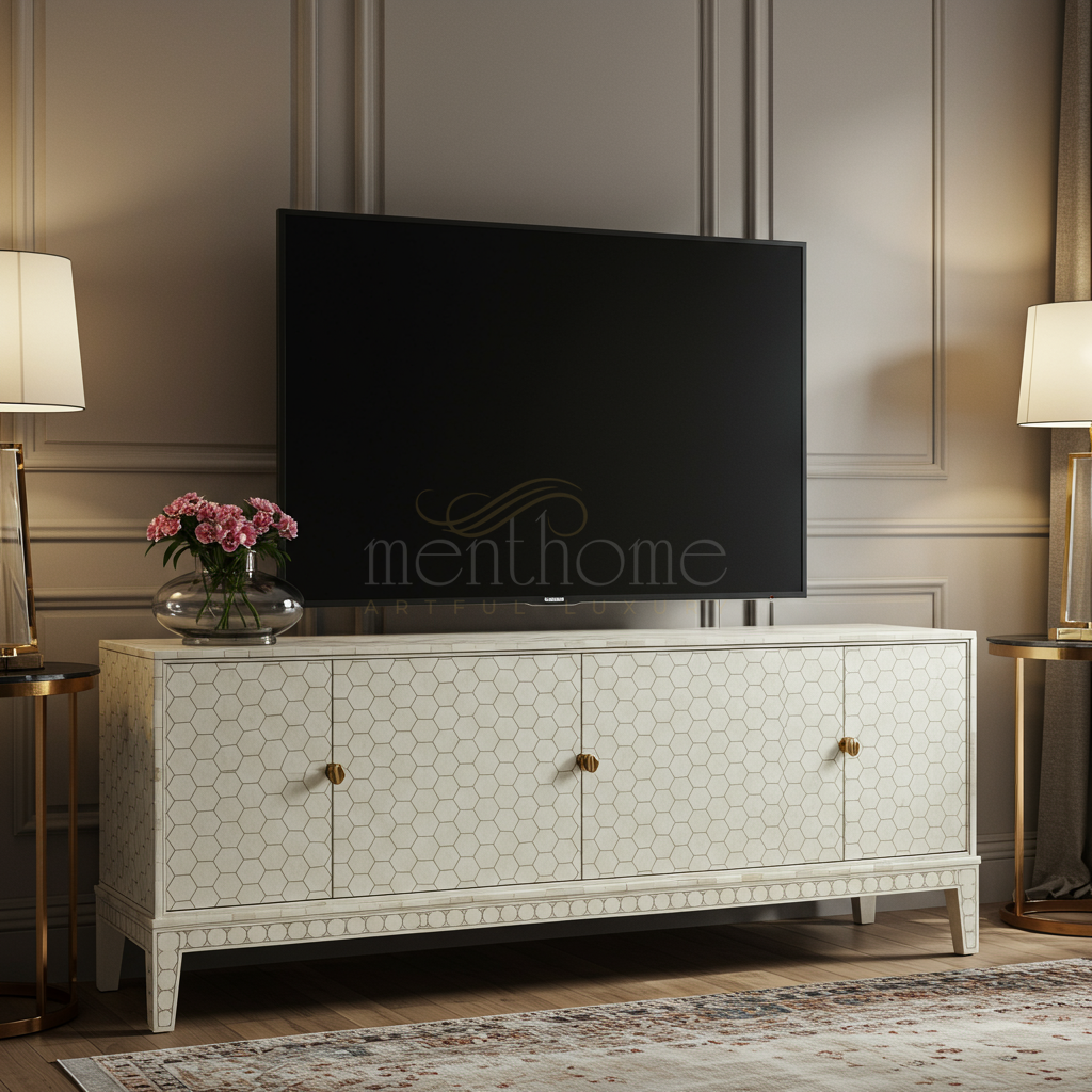 Elegant Hexagonal Inlay TV Cabinet | Luxury Handmade TV Cabinet ...
