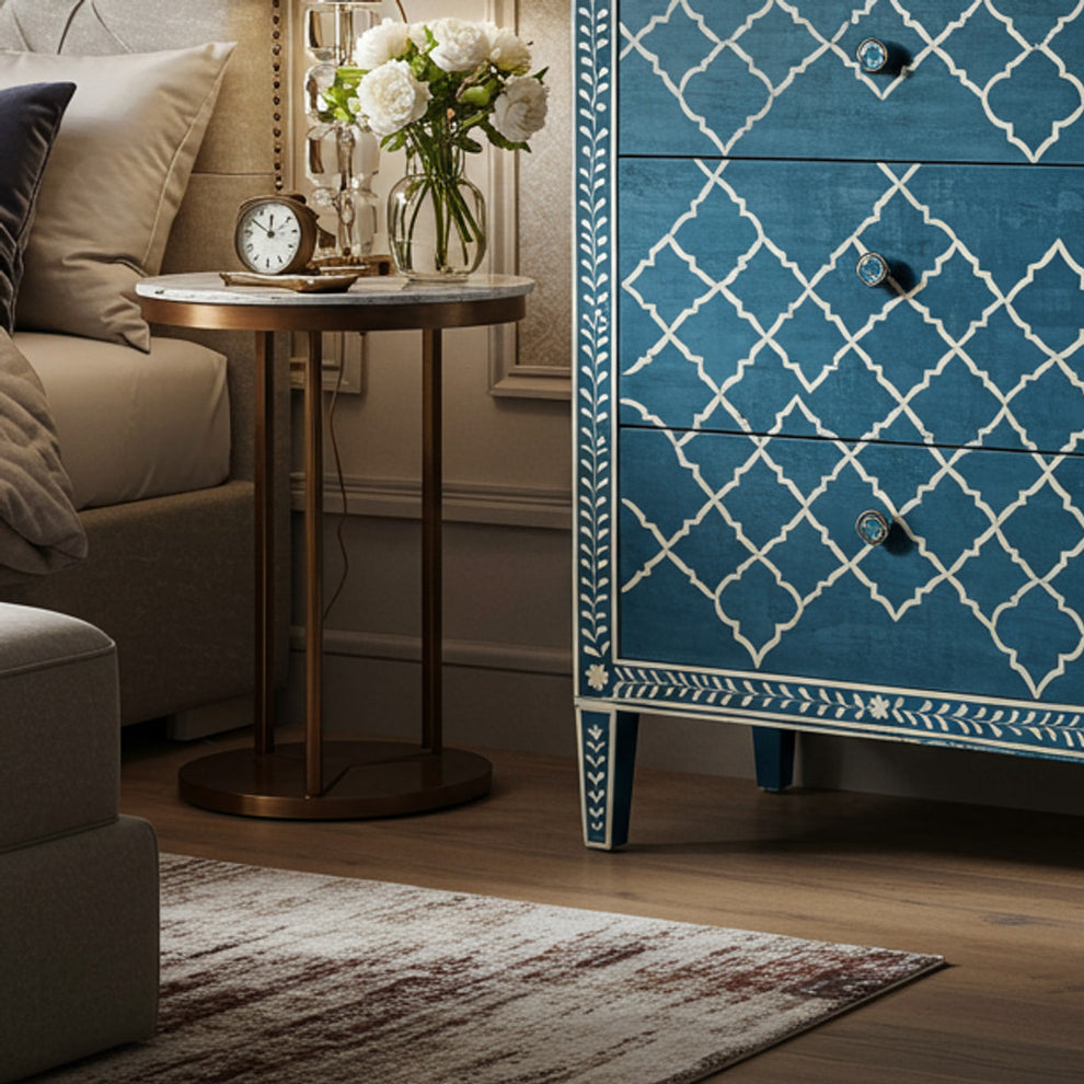 Vintage Blue Patterned Wooden Chest of Drawers | Luxury Handmade Tallb ...